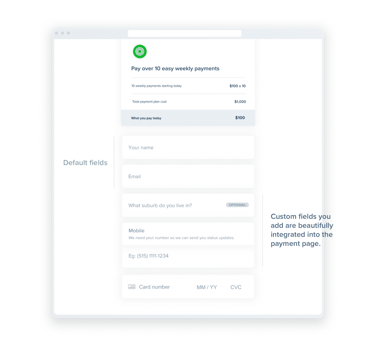 Custom fields make your payment pages more flexible
