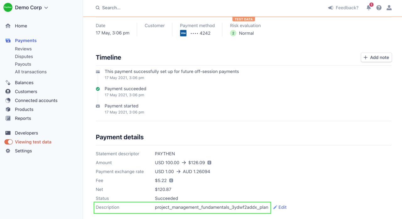 Improved payment descriptions in Stripe | Paythen
